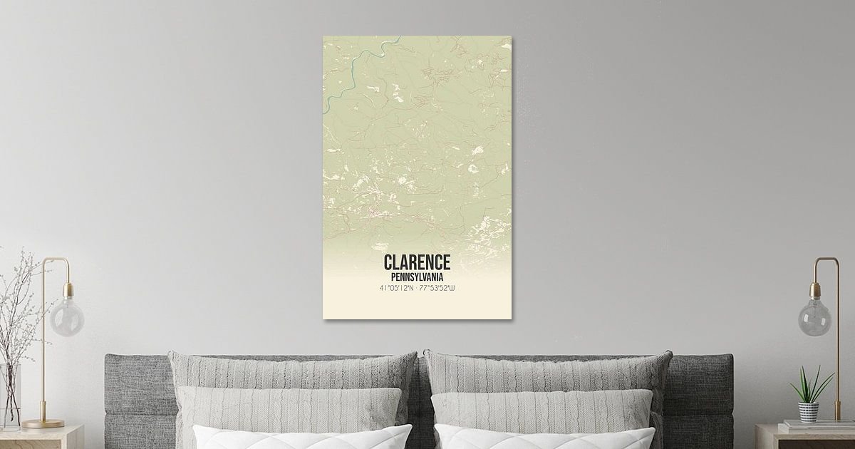 Vintage landkaart van Clarence (Pennsylvania), USA. van MijnStadsPoster op canvas, behang en meer